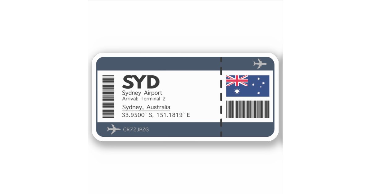 SYD Sydney Boarding Pass - Australia Ticket Sticker | Zazzle
