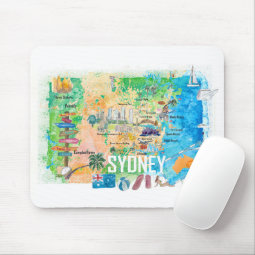 Sydney Australia Illustrated Map with Landmarks Mouse Pad | Zazzle