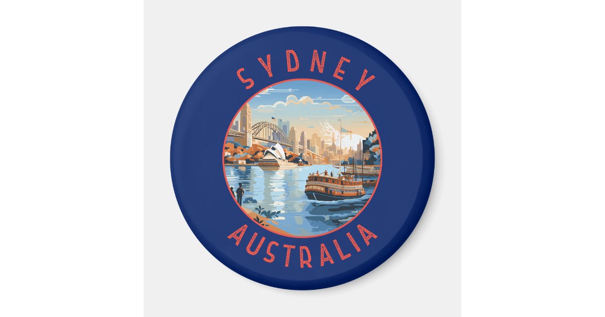 Sydney Australia Retro Distressed Circle Magnet | Zazzle