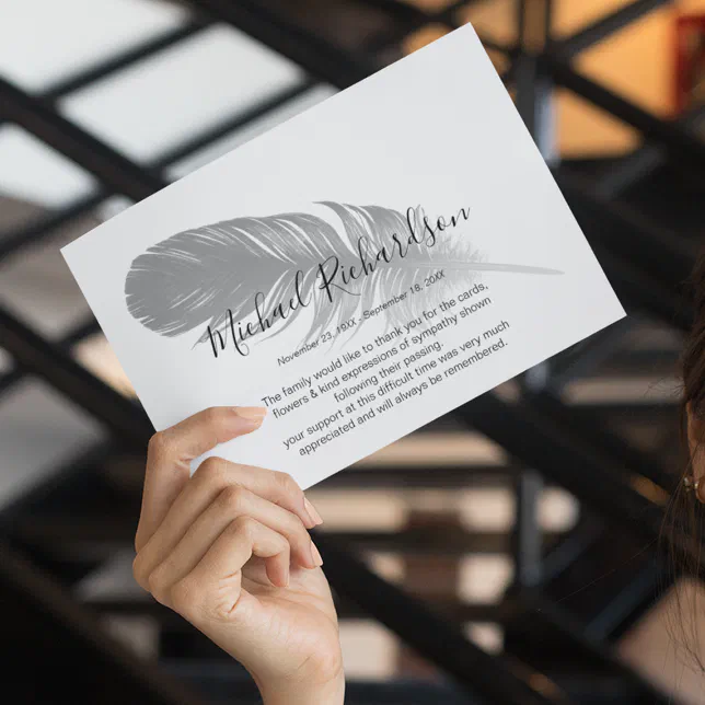 Symbolic Feather Memorial Thank You Card | Zazzle