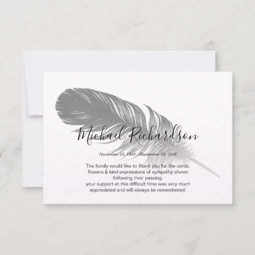 Symbolic Feather Memorial Thank You Card | Zazzle