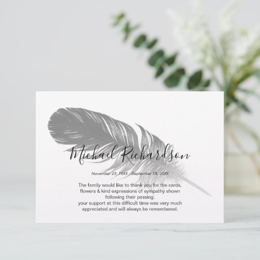 Symbolic Feather Memorial Thank You Card | Zazzle