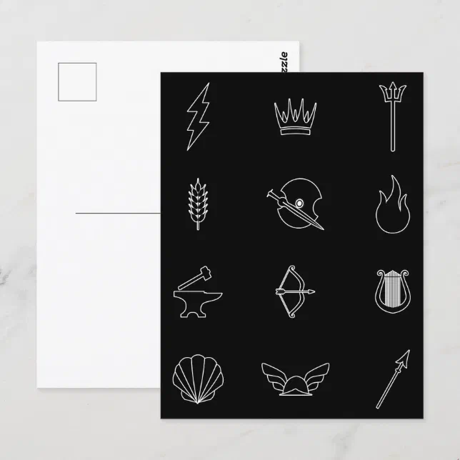 Symbols of 12 Gods & Goddesses of Greek Mythology Postcard | Zazzle