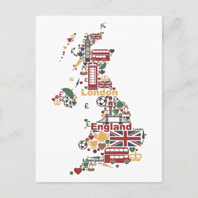 Symbols of England Map Postcard | Zazzle
