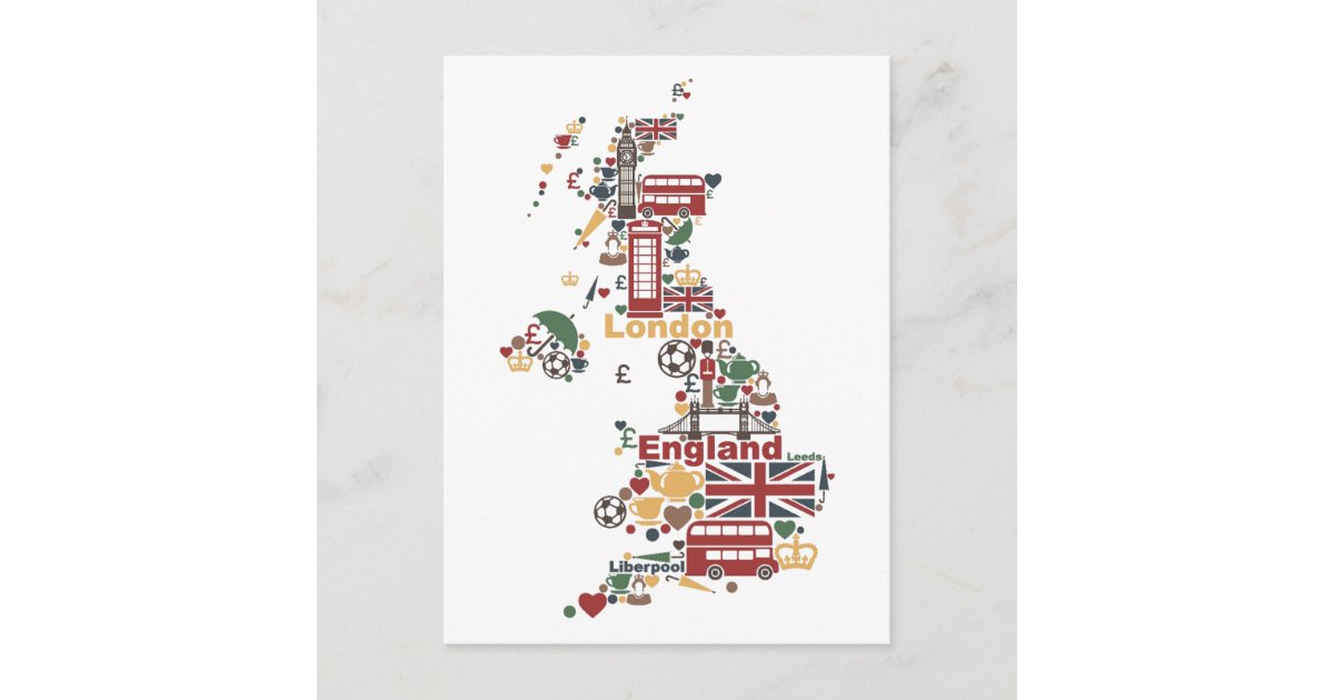 Symbols of England Map Postcard | Zazzle