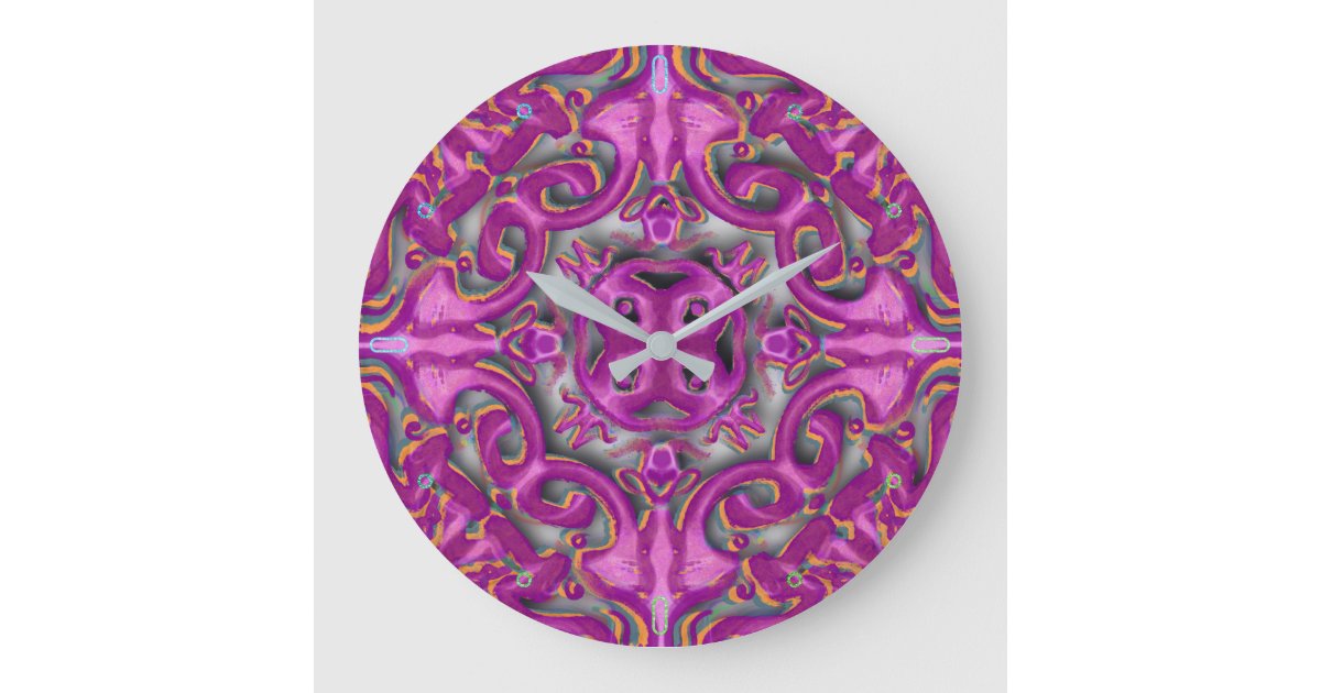 Symmetrical pattern (azulejos like) large clock | Zazzle
