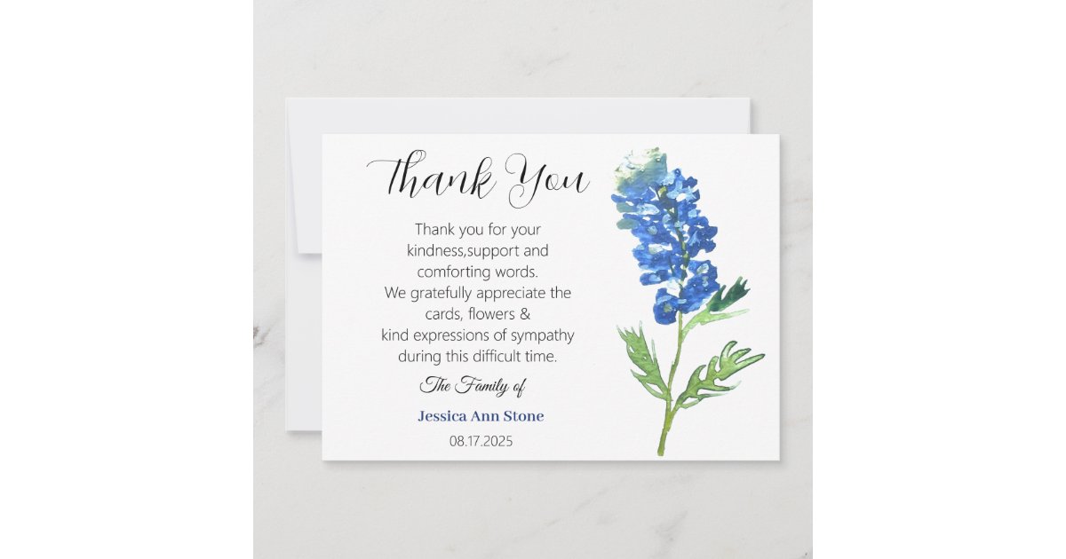 Sympathy Bluebonnets Funeral Death Thank you Invitation | Zazzle