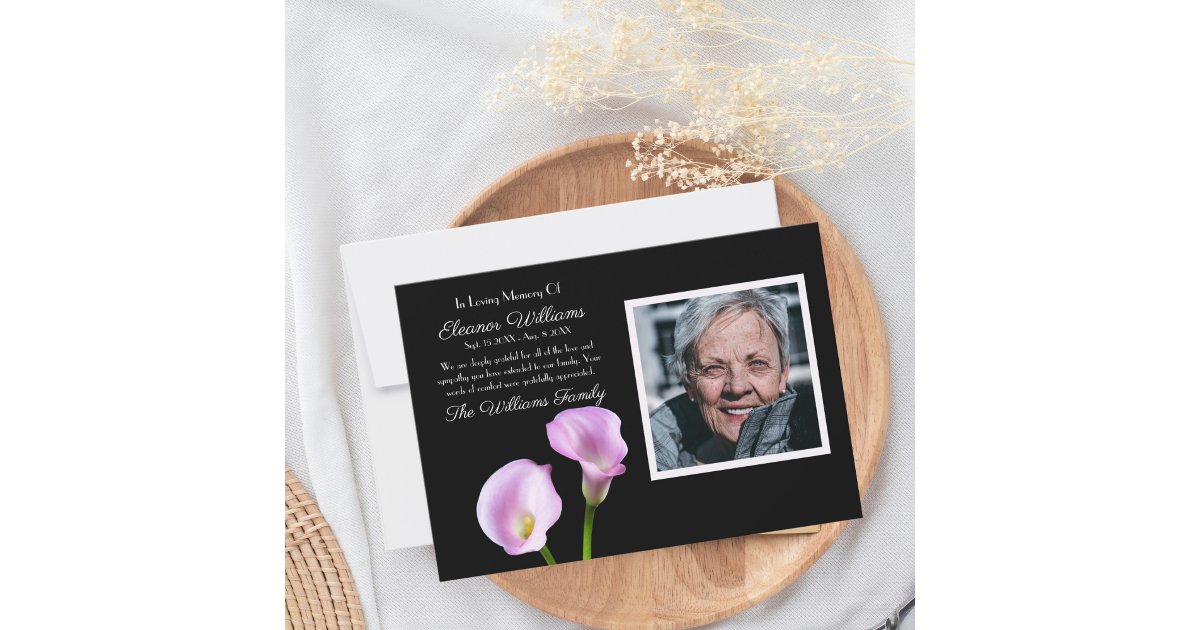Sympathy Calla Lilies Funeral Photo Thank You | Zazzle