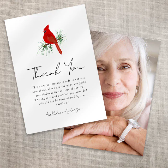 Sympathy Cardinal Photo Funeral Thank You Card | Zazzle