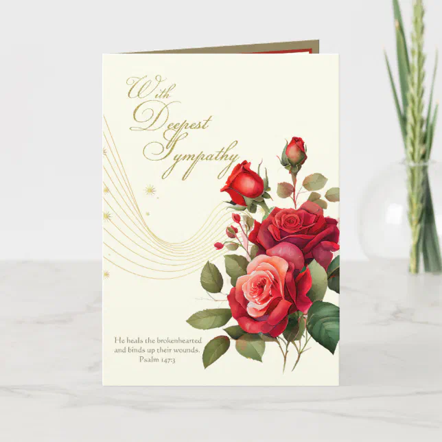 Sympathy Condolence Scripture Religious Red Roses Card | Zazzle