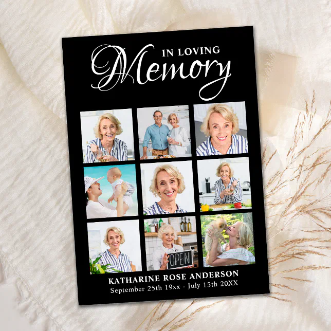 Sympathy Elegant 9 Photo Collage Keepsake Funeral Thank You Card | Zazzle
