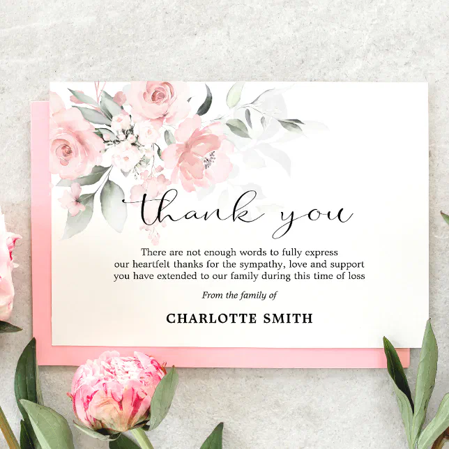 Sympathy Flower Blush Pink Roses THANK YOU | PHOTO | Zazzle