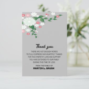 Sympathy Funeral Flower THANK YOU Note Message | Zazzle
