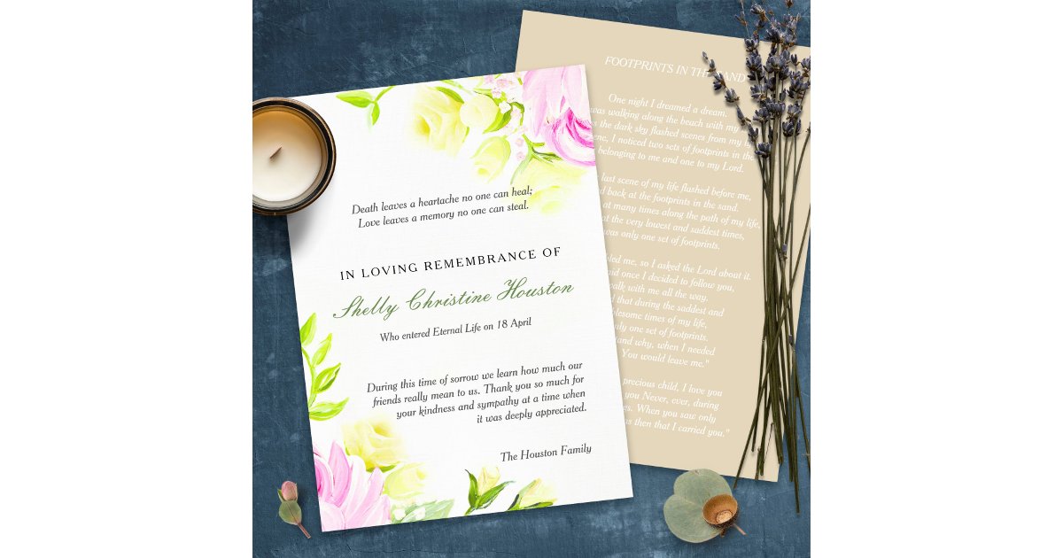 Sympathy Loss Footprints Funeral Thank You Cards | Zazzle