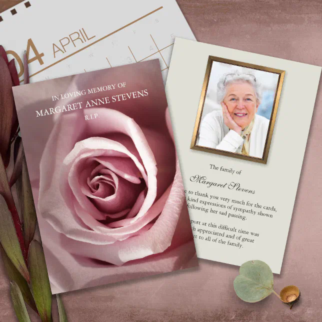 Sympathy Loss Pink Rose Funeral Thank You Cards | Zazzle