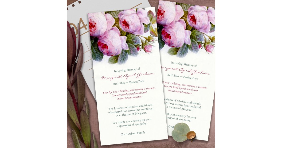 Sympathy Loss Roses Pink Funeral Thank You Cards | Zazzle