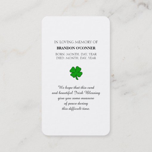 Sympathy Memorial Irish Blessing Prayer Card | Zazzle