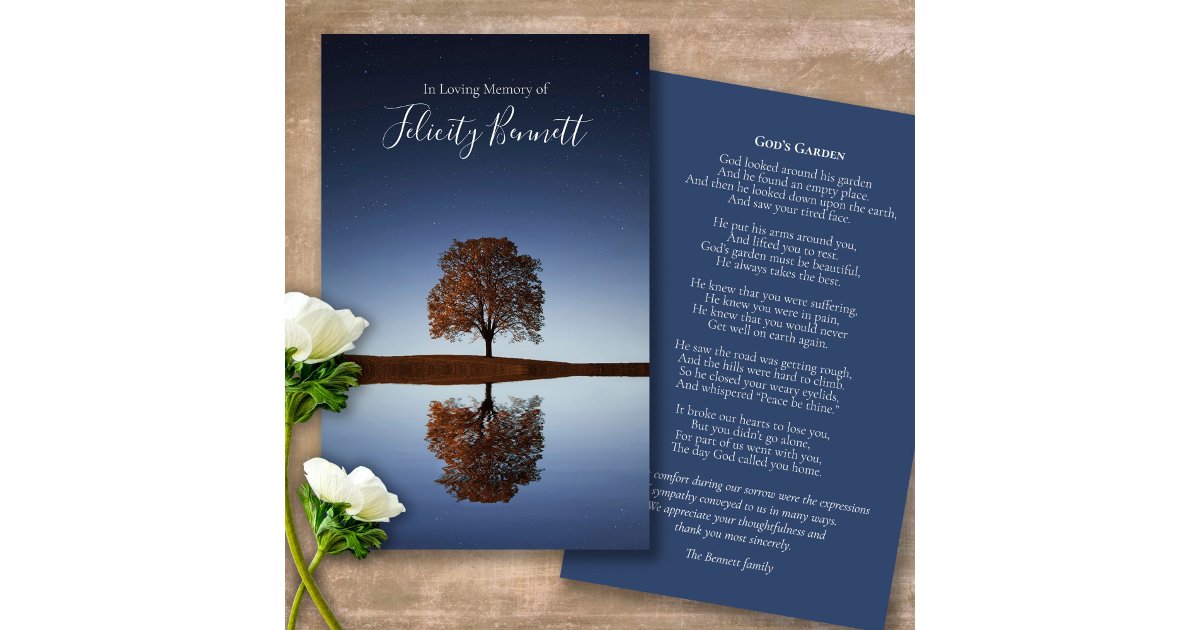 Sympathy Memorial Reflection Funeral Prayer Card | Zazzle