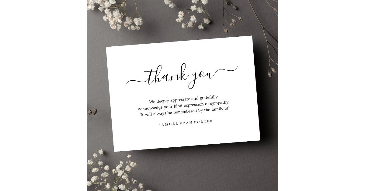 Sympathy Memorial Thank You Bereavement | Zazzle