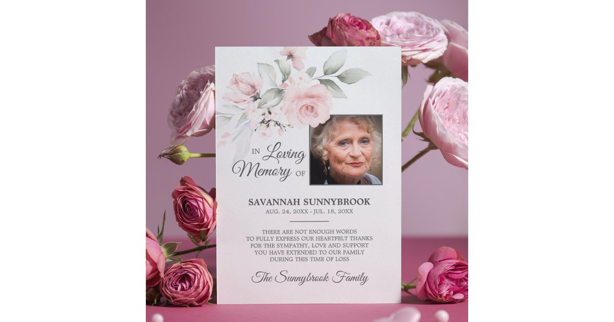 Sympathy Memory Floral Pink Rose THANK YOU | PHOTO | Zazzle