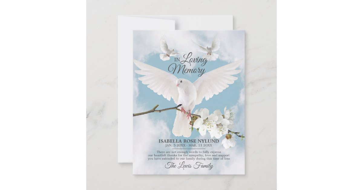 Sympathy Memory White Dove Heaven In Memory Thank Invitation | Zazzle