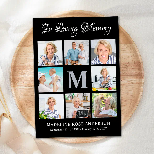 Sympathy Modern Memorial 8 Photo Collage Funeral Thank You Card | Zazzle