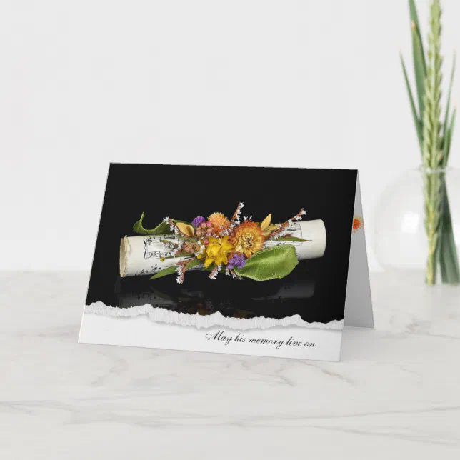sympathy music with floral bouquet card | Zazzle