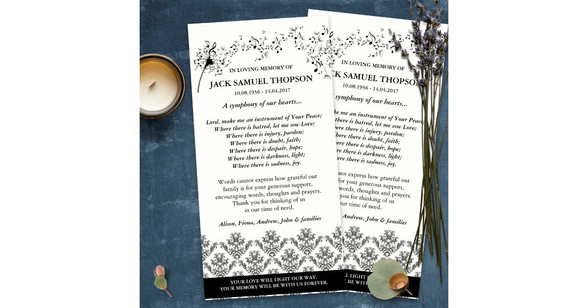 Sympathy Musical Notes Funeral Thank You Cards | Zazzle