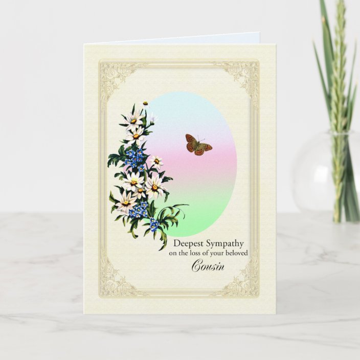 Sympathy on Loss of Cousin, Flowers and Butterfly Card | Zazzle.com