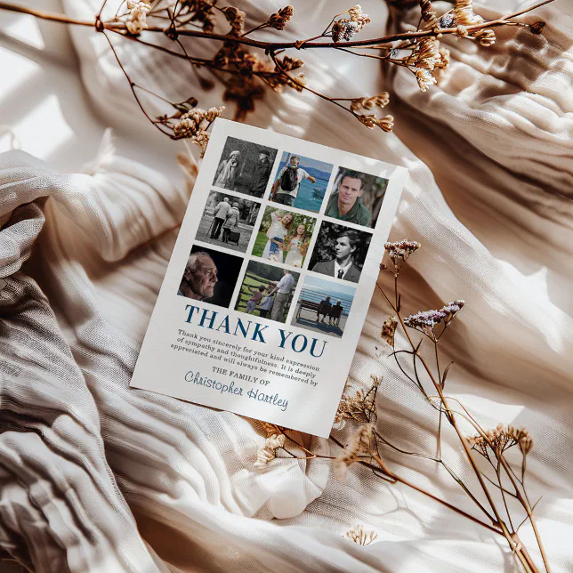 Sympathy Photo Collage Funeral Thank You Card | Zazzle