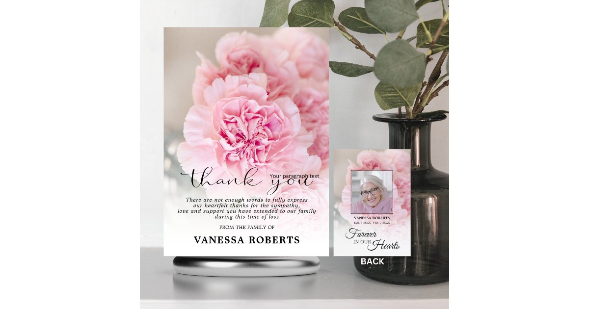 Sympathy Pink Carnations THANK YOU | PHOTO | Zazzle