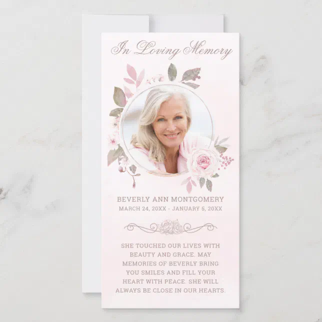 Sympathy Pink Rose Floral Photo Funeral Prayer | Zazzle