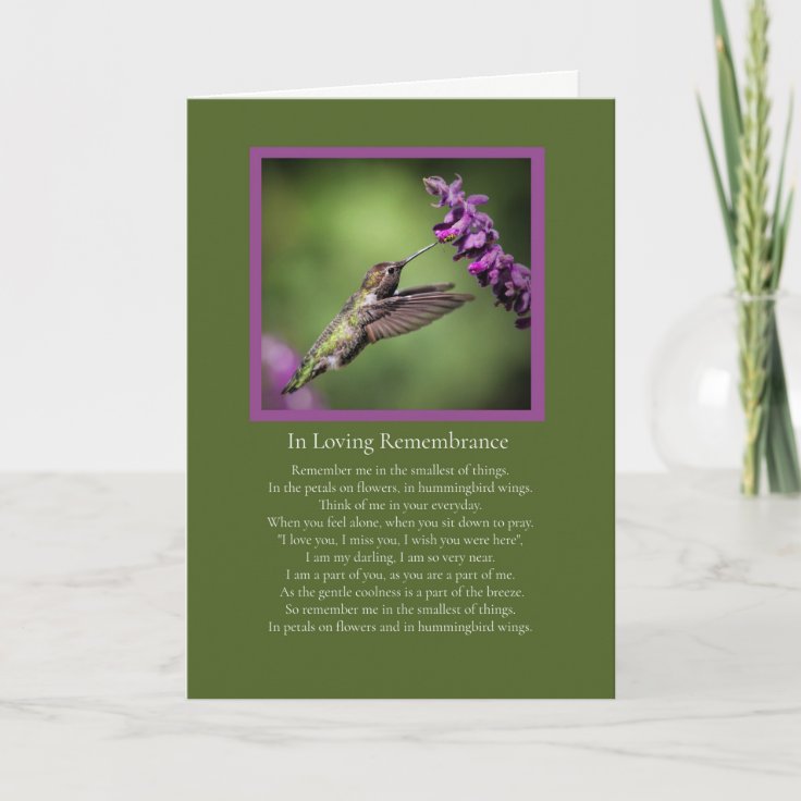 Sympathy Remembrance Poem with Hummingbird Card | Zazzle