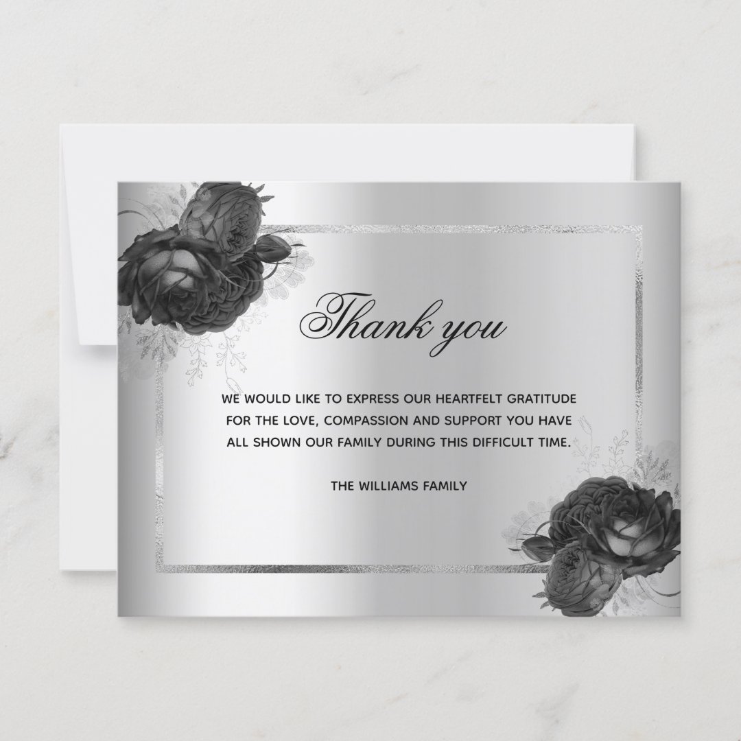 Sympathy silver floral photo thank you card | Zazzle