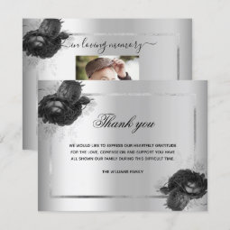 Sympathy silver floral photo thank you card | Zazzle