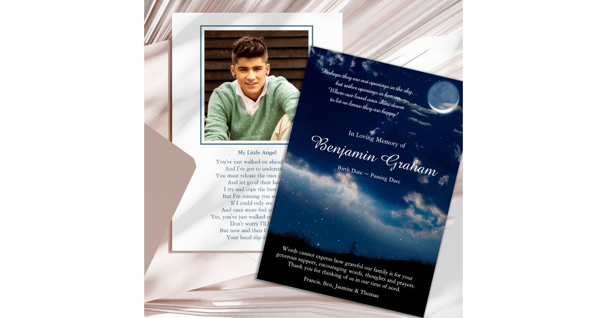 Sympathy Stars Photo Funeral Thank You Card | Zazzle