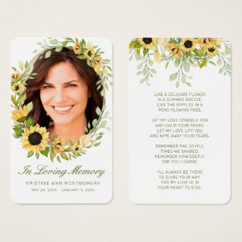 Sympathy Sunflower Green Script Photo Poem Card | Zazzle