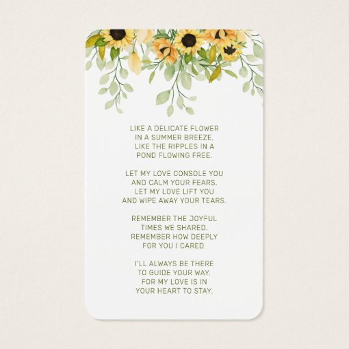 Sympathy Sunflower Green Script Photo Poem Card | Zazzle