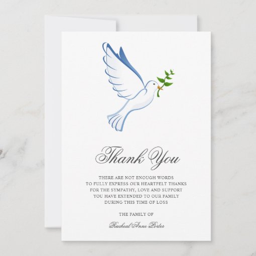 Sympathy Thank You Funeral Dove Bereavement Invitation | Zazzle