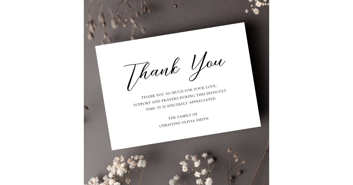 Sympathy Thank You Funeral Note Card Bereavement | Zazzle