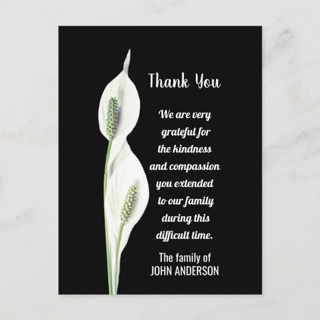 Sympathy Thank You Memorial White Lily Flower Postcard | Zazzle