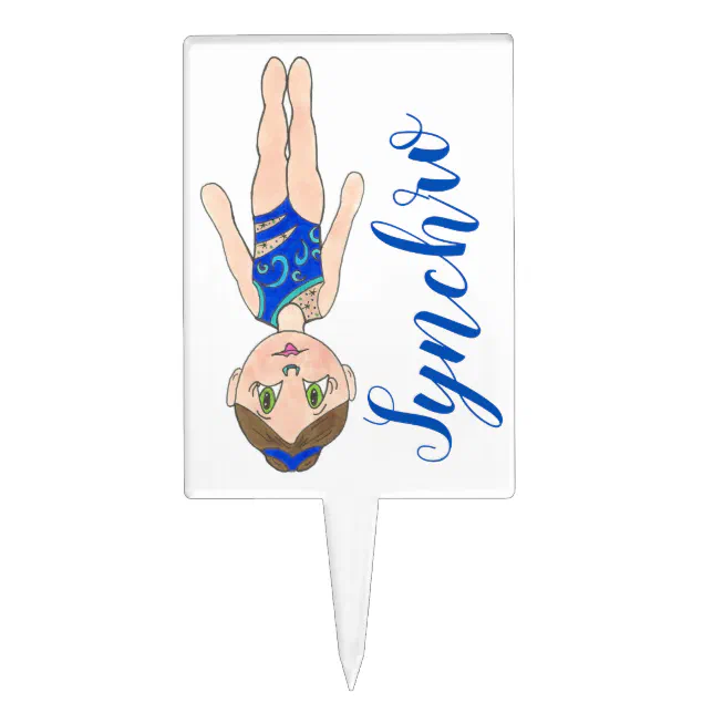Synchronized Swimming Blue Synchro Swimmer Girl Cake Topper | Zazzle