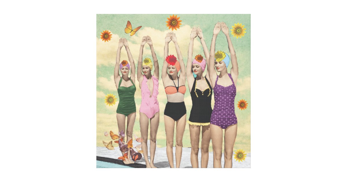 Synchronized Swimming Retro Collage Canvas Print | Zazzle