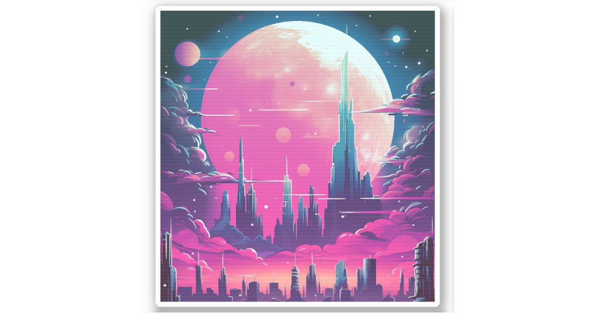 Synthwave City Skyline Sticker | Zazzle