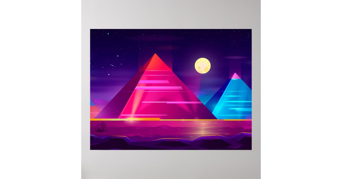 Synthwave Neon City - Egypt, pyramid Poster | Zazzle