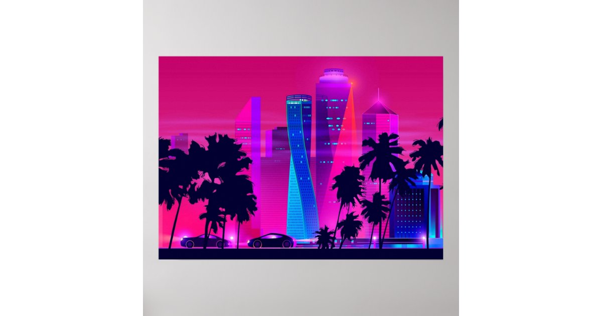 Synthwave Neon City Miami Vice Poster | Zazzle