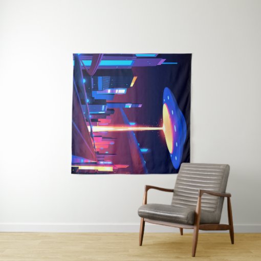 Synthwave Neon City: UFO Tapestry | Zazzle