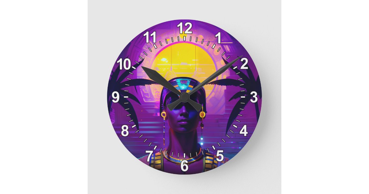 Synthwave Pharaoh Round Clock | Zazzle