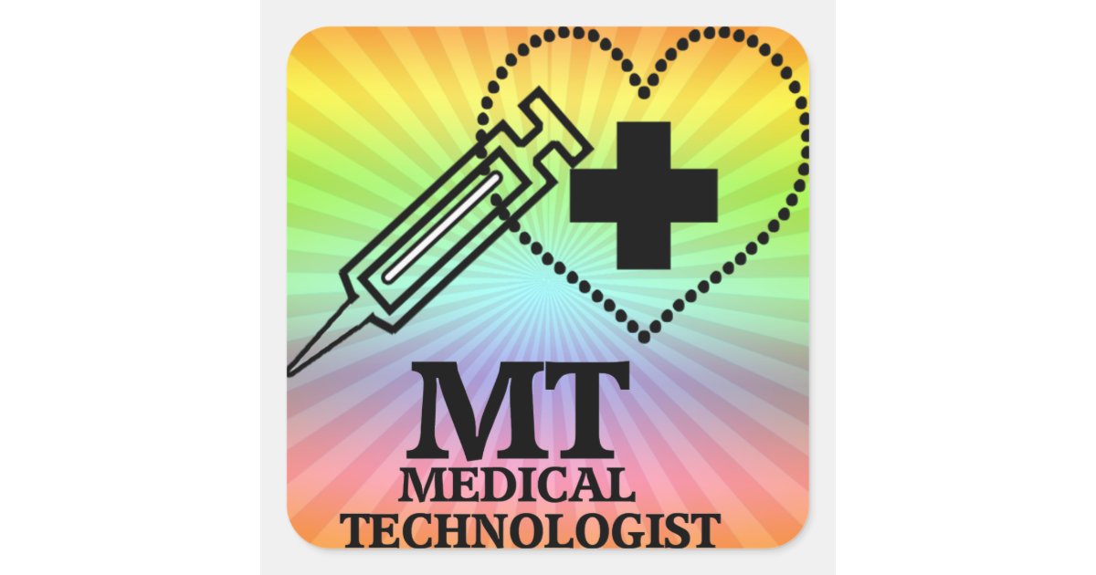 SYRINGE HEART LOGO FOR MT MEDICAL TECHNOLOGIST SQUARE STICKER | Zazzle