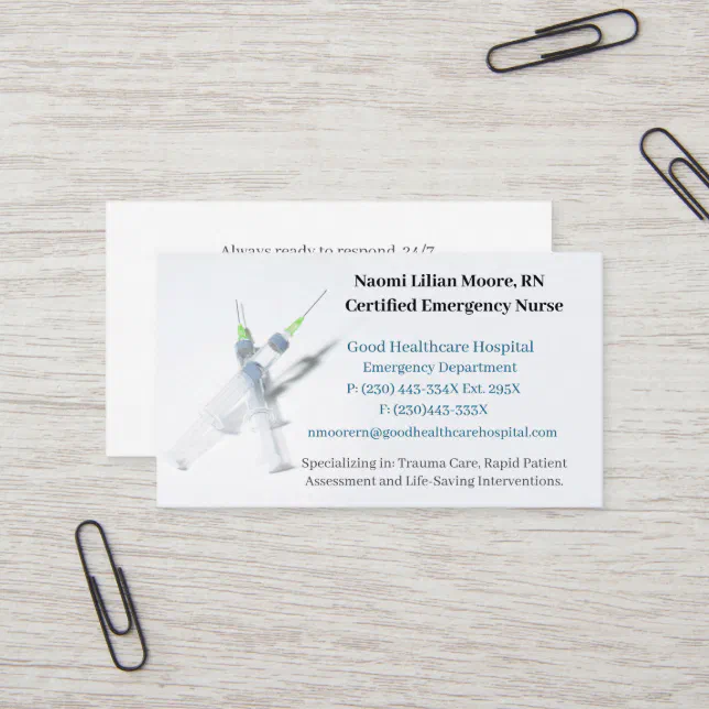 Syringes Hospital Healthcare Registered Nurse RN Business Card | Zazzle